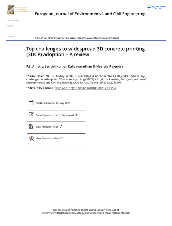 (PDF) Top challenges to widespread 3D concrete printing (3DCP) adoption ...