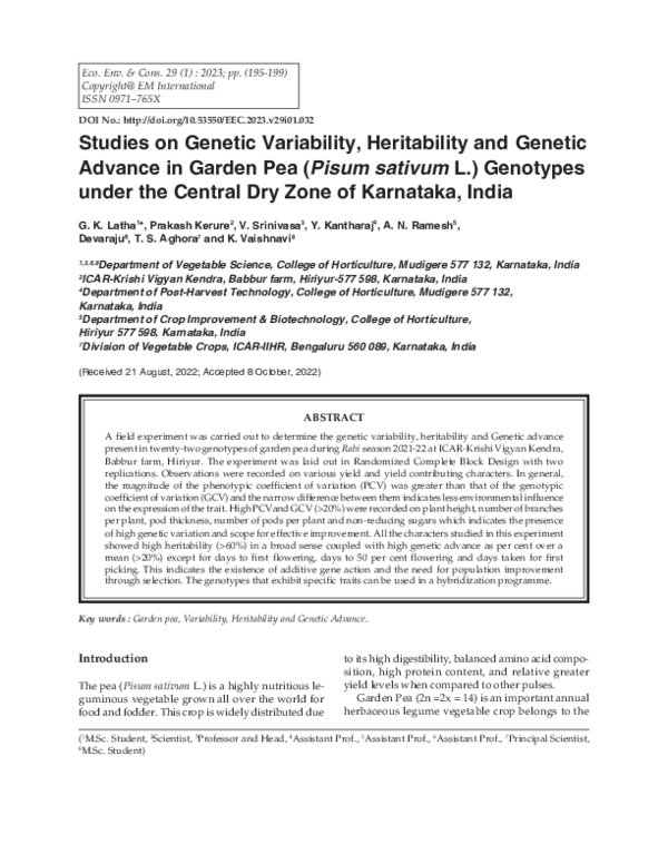 (PDF) Studies on Genetic Variability, Heritability and Genetic Advance ...