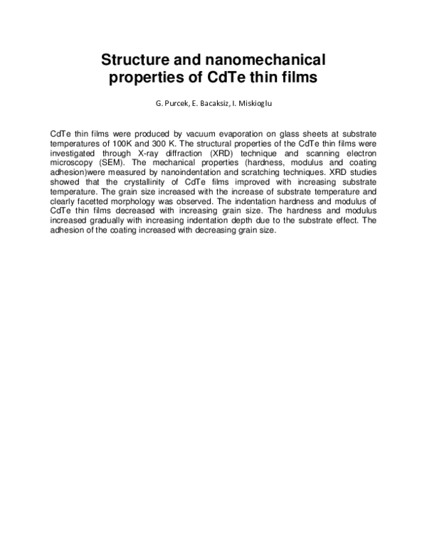 (PDF) Structure and nanomechanical properties of CdTe thin films