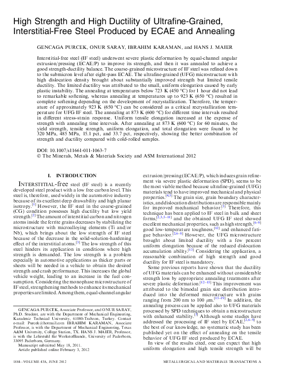 (PDF) High Strength and High Ductility of Ultrafine-Grained ...