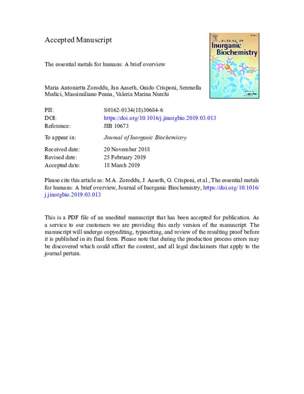 (PDF) The essential metals for humans: a brief overview
