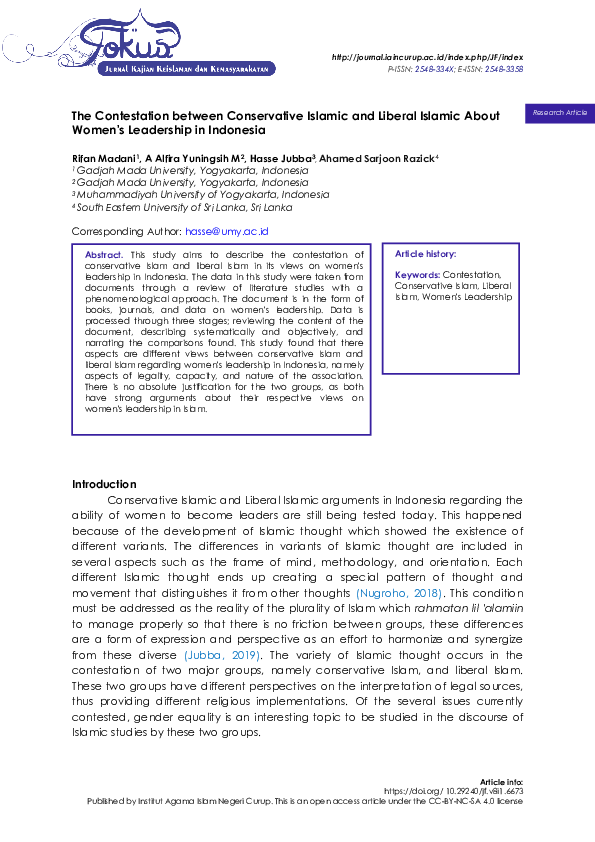 (PDF) The Contestation between Conservative Islamic and Liberal Islamic ...
