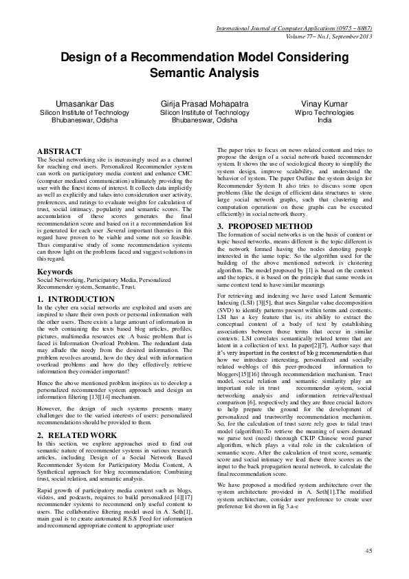 (PDF) Design of a Recommendation Model Considering Semantic Analysis | vINAY kUMAR - Academia.edu