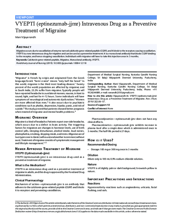 (PDF) VYEPTI (eptinezumab-jjmr) Intravenous Drug as a Preventive ...