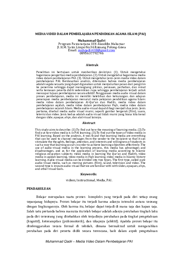 (PDF) Muhammad Qadri -Media Video Dalam Pembelajaran PAI MEDIA VIDEO ...