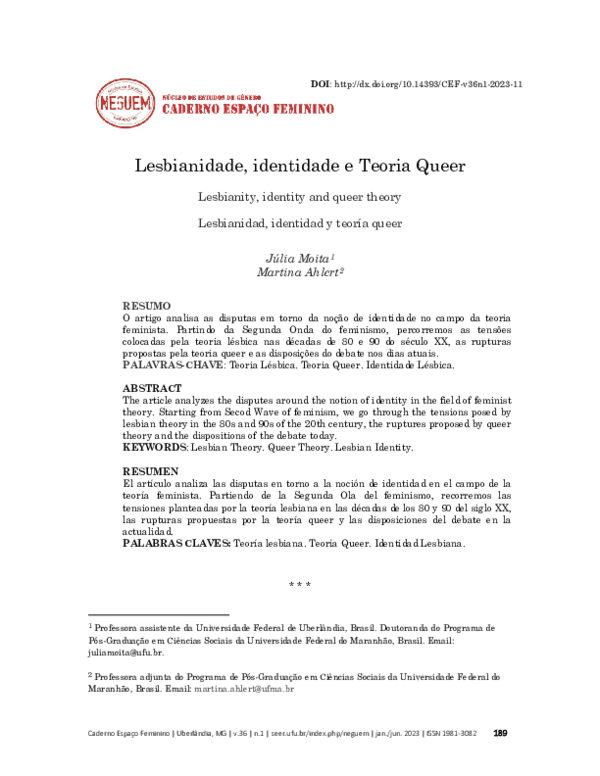 (PDF) Lesbianidade, identidade e Teoria Queer