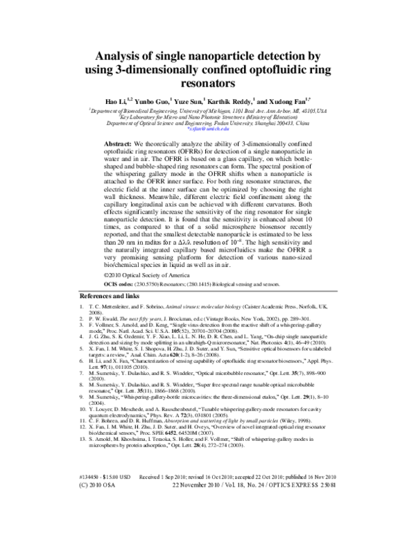 (PDF) Analysis of single nanoparticle detection by using 3-dimensionally confined optofluidic ...