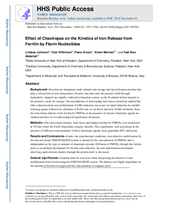 (PDF) Effect of chaotropes on the kinetics of iron release from ...