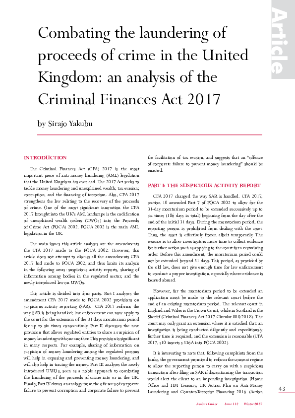 (PDF) Combating the laundering of proceeds of crime in the United ...