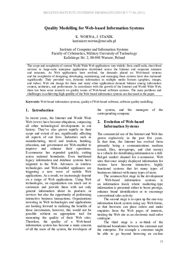 (PDF) Quality modelling for Web-based information systems