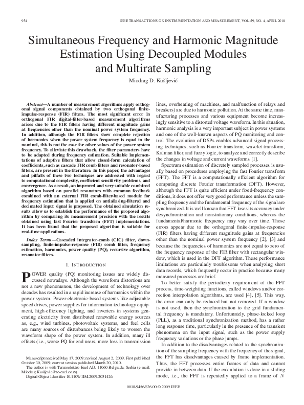 (PDF) Simultaneous Frequency and Harmonic Magnitude Estimation Using Decoupled Modules and ...