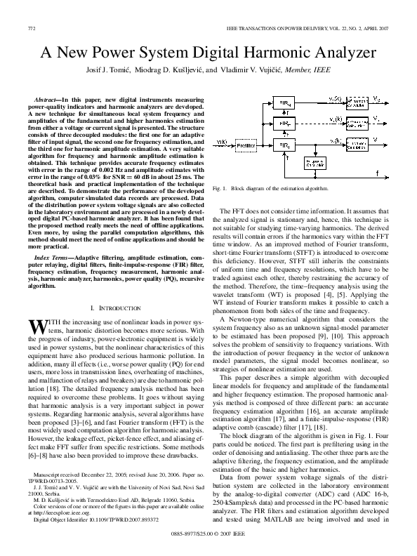 (PDF) A New Power System Digital Harmonic Analyzer