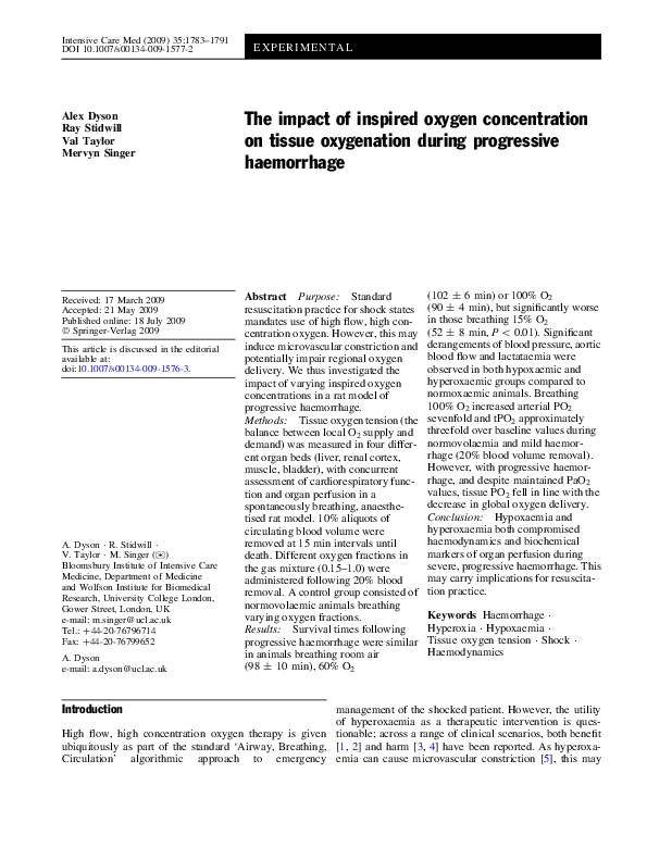 (PDF) The impact of inspired oxygen concentration on tissue oxygenation ...