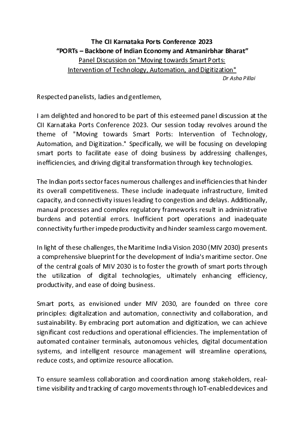 (PDF) The CII Karnataka Ports Conference 2023 "PORTs -Backbone of ...