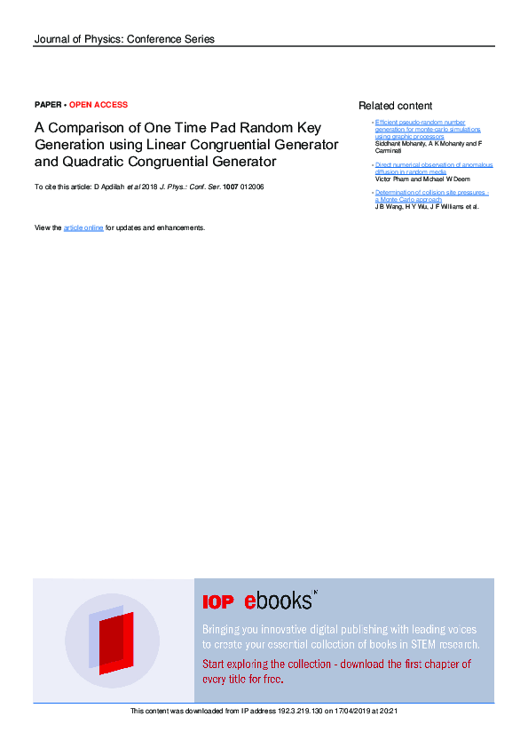 (PDF) A Comparison of One Time Pad Random Key Generation using Linear Congruential Generator and ...