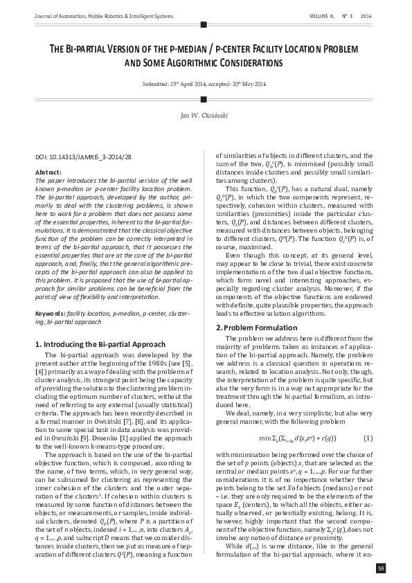 (PDF) The Bi-partial Version of the p-median / p-center Facility ...