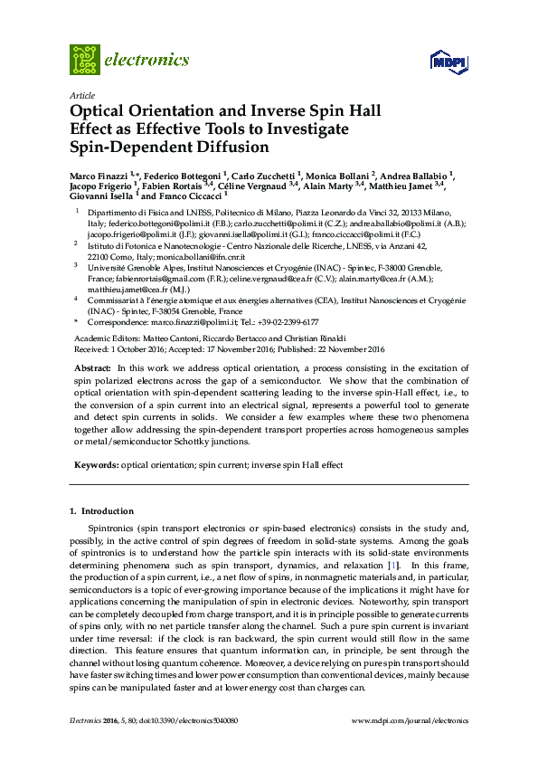 (PDF) Optical Orientation and Inverse Spin Hall Effect as Effective Tools to Investigate Spin ...