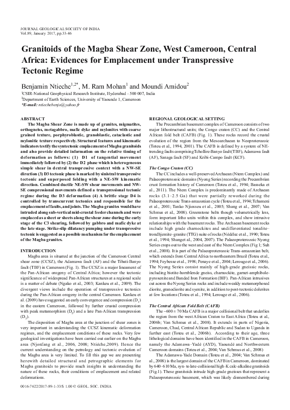 (PDF) Granitoids of the Magba shear zone, West Cameroon, Central Africa ...