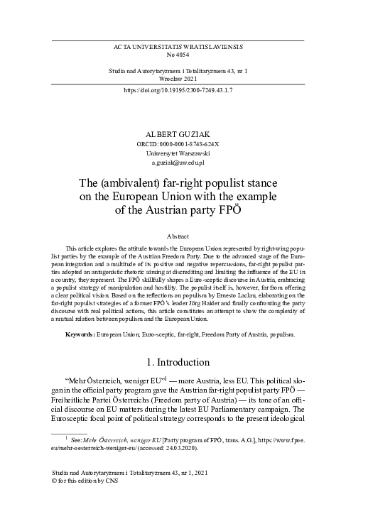 (PDF) The (ambivalent) far-right populist stance on the European Union ...