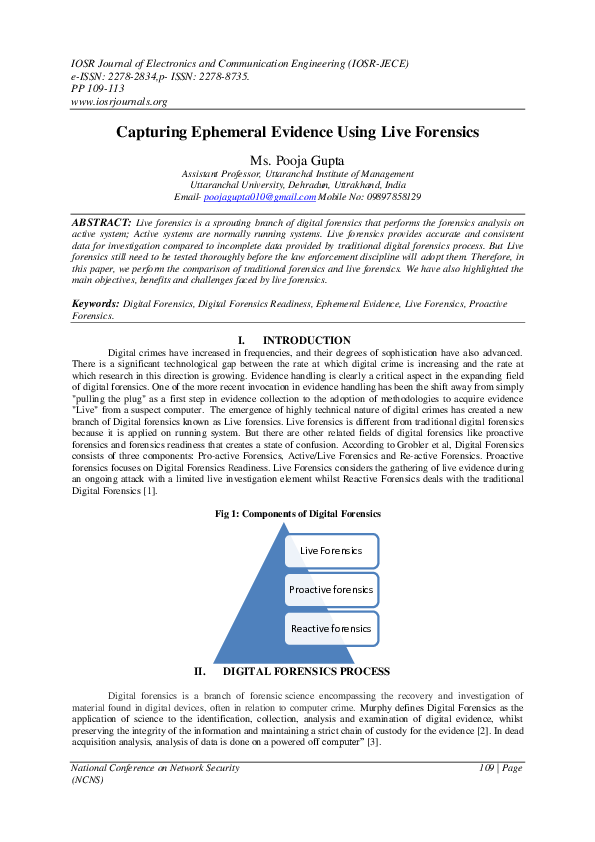 (PDF) Capturing Ephemeral Evidence Using Live Forensics