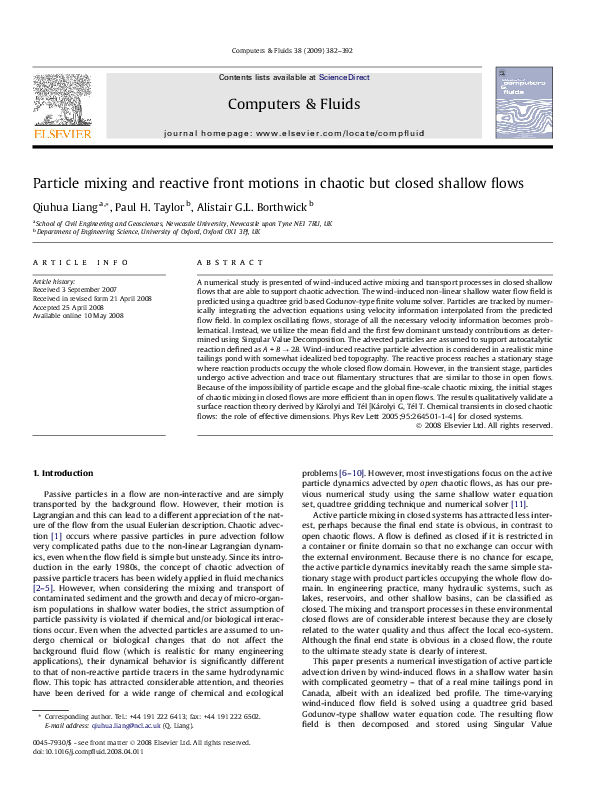 (PDF) Particle mixing and reactive front motions in chaotic but closed ...