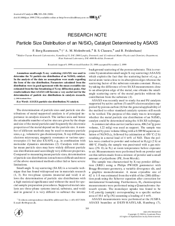 (PDF) Particle Size Distribution of an Ni/SiO2 Catalyst Determined by ASAXS