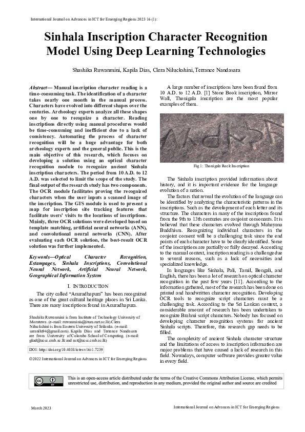 (PDF) Sinhala Inscription Character Recognition Model using Deep ...