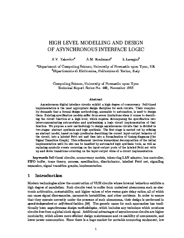 (PDF) High-level modeling and design of asynchronous interface logic