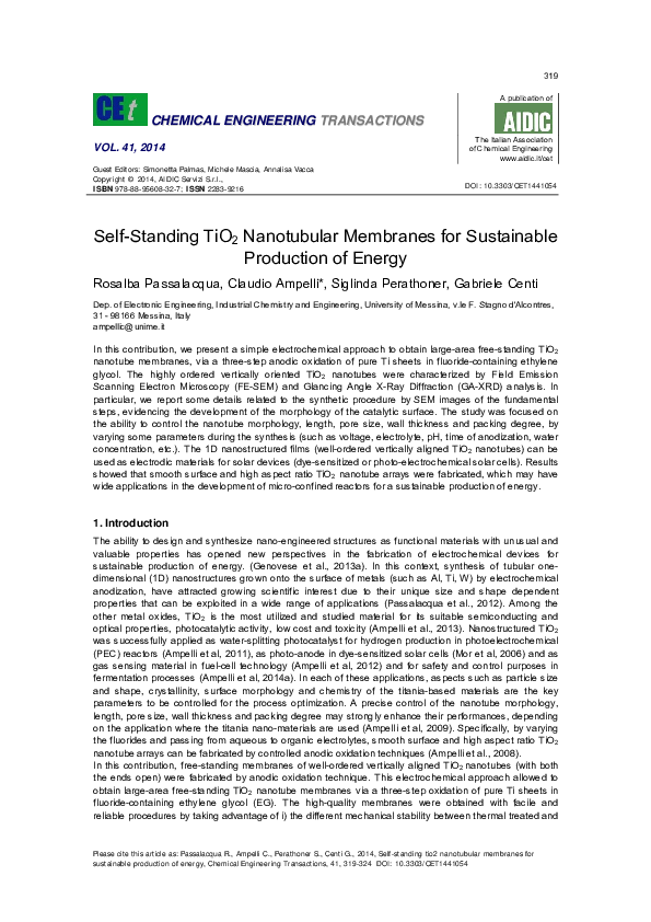 (PDF) Self-Standing TiO 2 Nanotubular Membranes for Sustainable ...