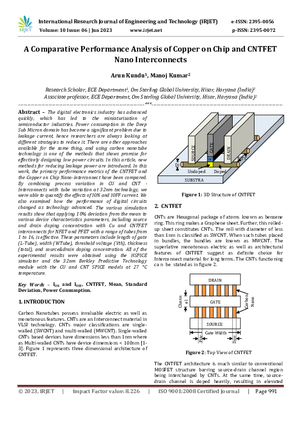 Pdf A Comparative Performance Analysis Of Copper On Chip And Cntfet