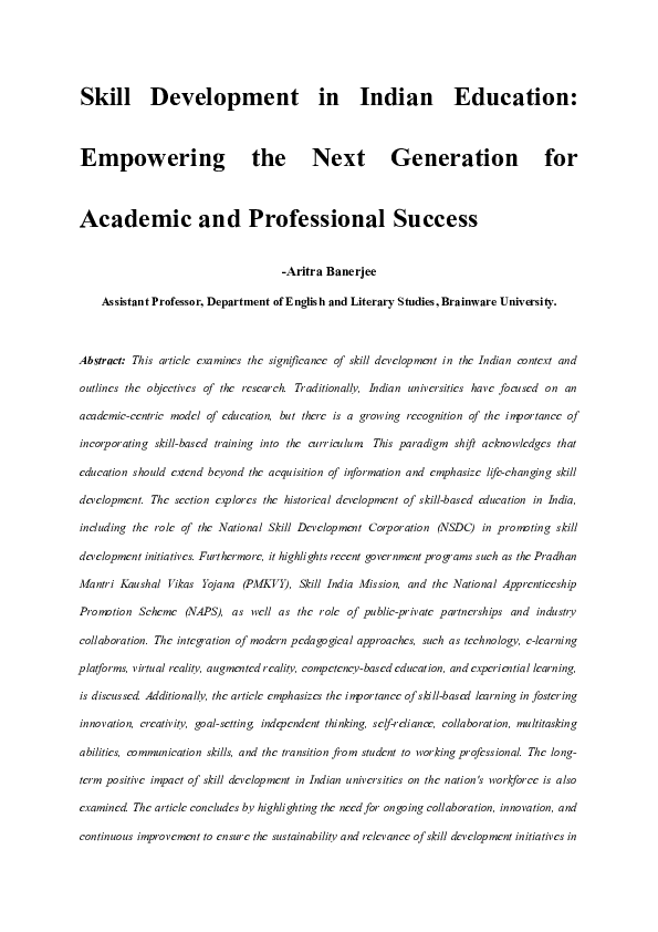 (DOC) Skill Development in Indian Education: Empowering the Next ...