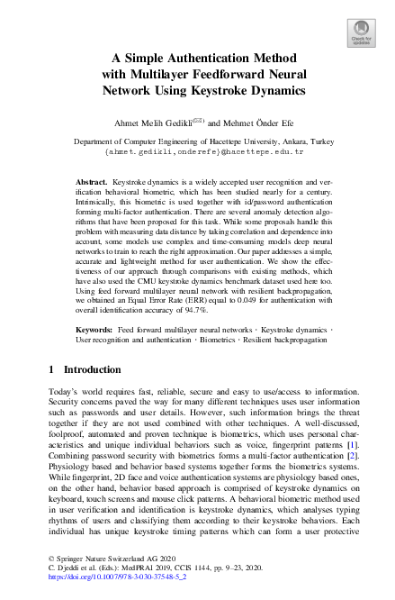(PDF) A Simple Authentication Method with Multilayer Feedforward Neural Network Using Keystroke ...