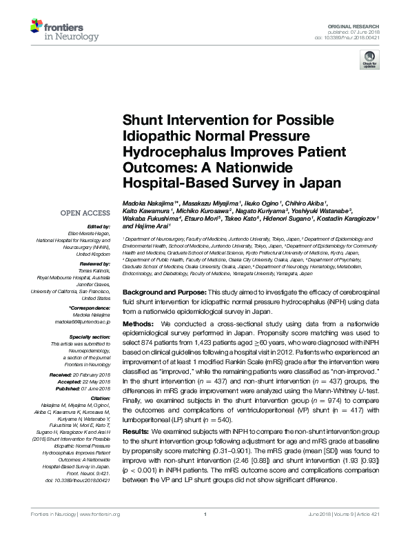 (PDF) Shunt Intervention for Possible Idiopathic Normal Pressure Hydrocephalus Improves Patient ...