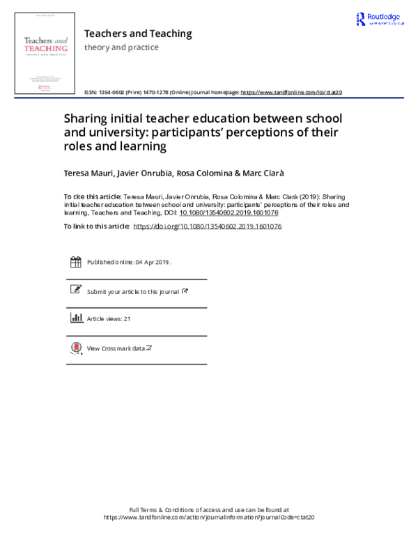 (PDF) Sharing initial teacher education between school and university ...