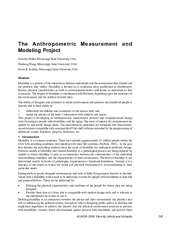(PDF) The Anthropometric Measurement and Modeling Project