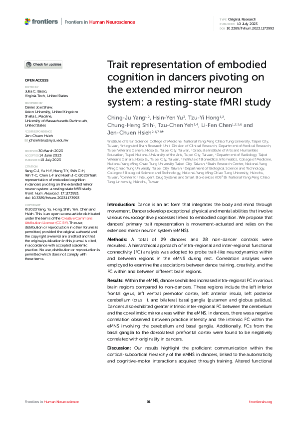 (PDF) Trait representation of embodied cognition in dancers pivoting on the extended mirror ...