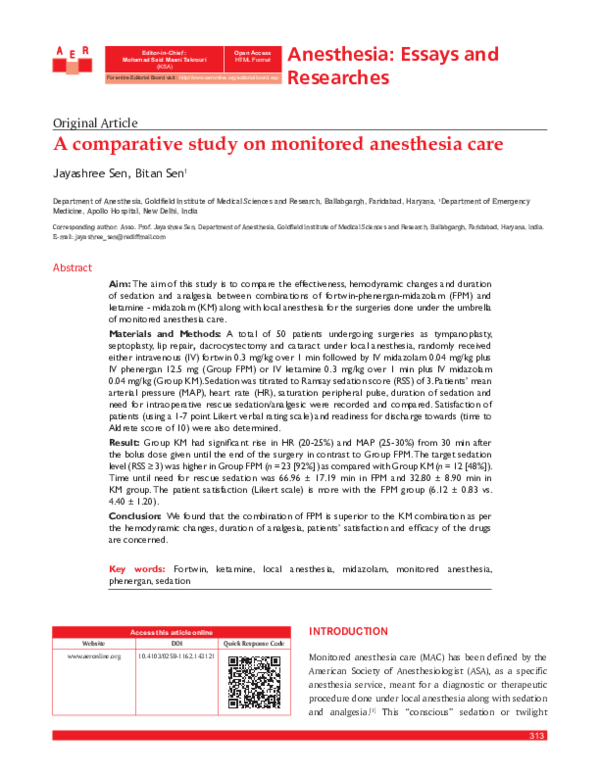 (PDF) A comparative study on monitored anesthesia care