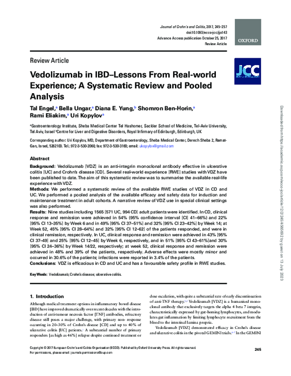 (PDF) Vedolizumab in IBD-Lessons From Real-world Experience; A Systematic Review and Pooled Analysis