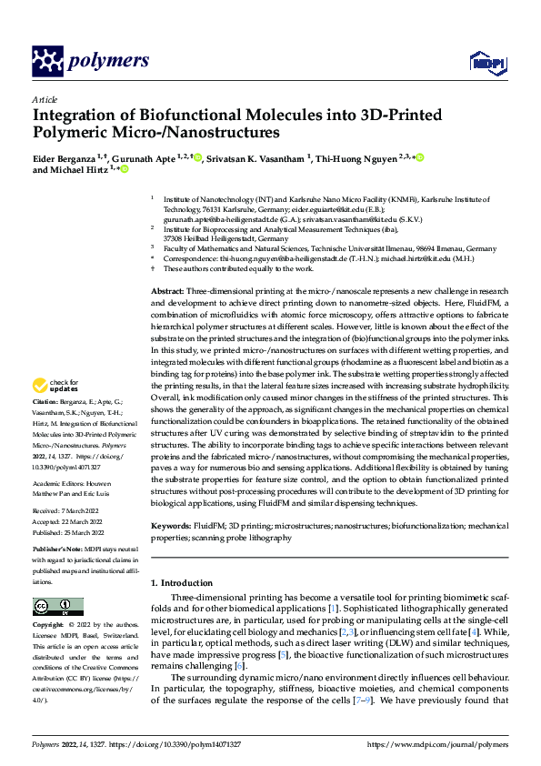 (PDF) Integration of Biofunctional Molecules into 3D-Printed Polymeric ...