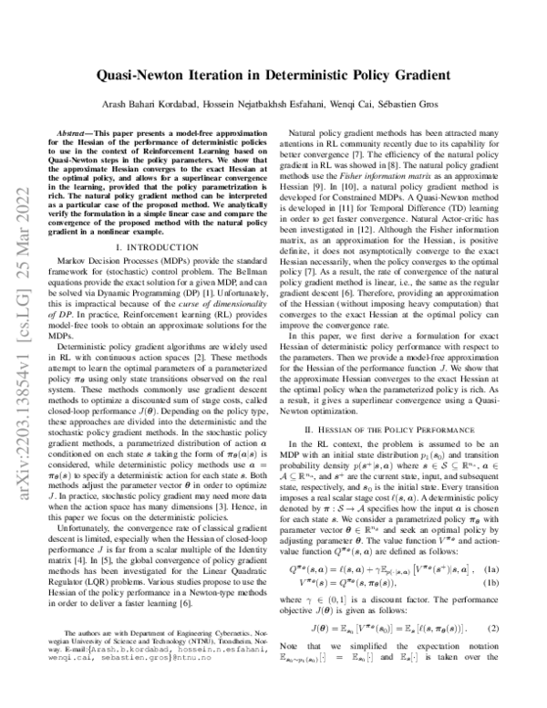 (PDF) Quasi-Newton Iteration in Deterministic Policy Gradient | Wenqi ...