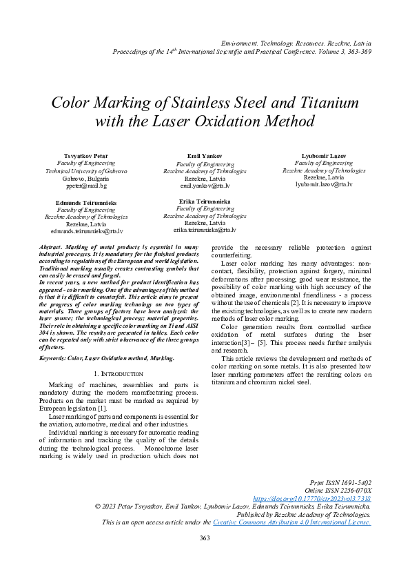 (PDF) Color Marking of Stainless Steel and Titanium with the Laser ...