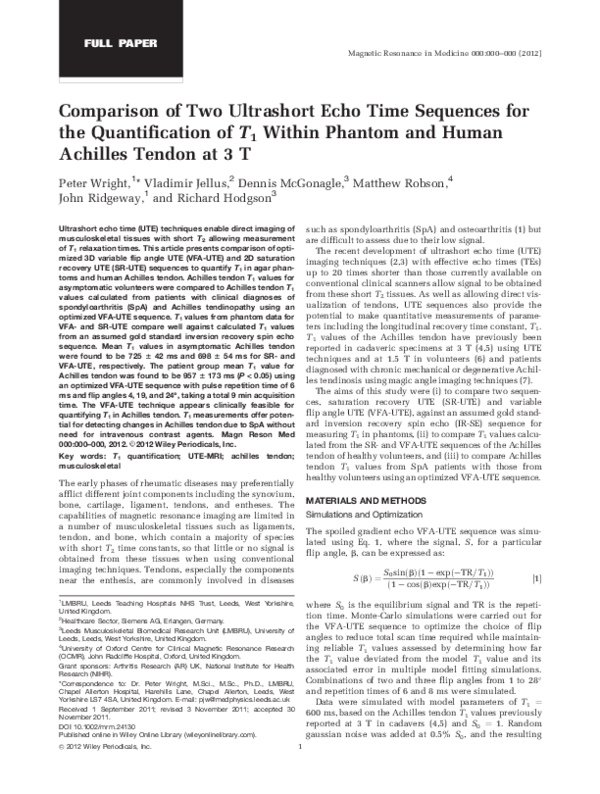 (PDF) Comparison of two ultrashort echo time sequences for the ...