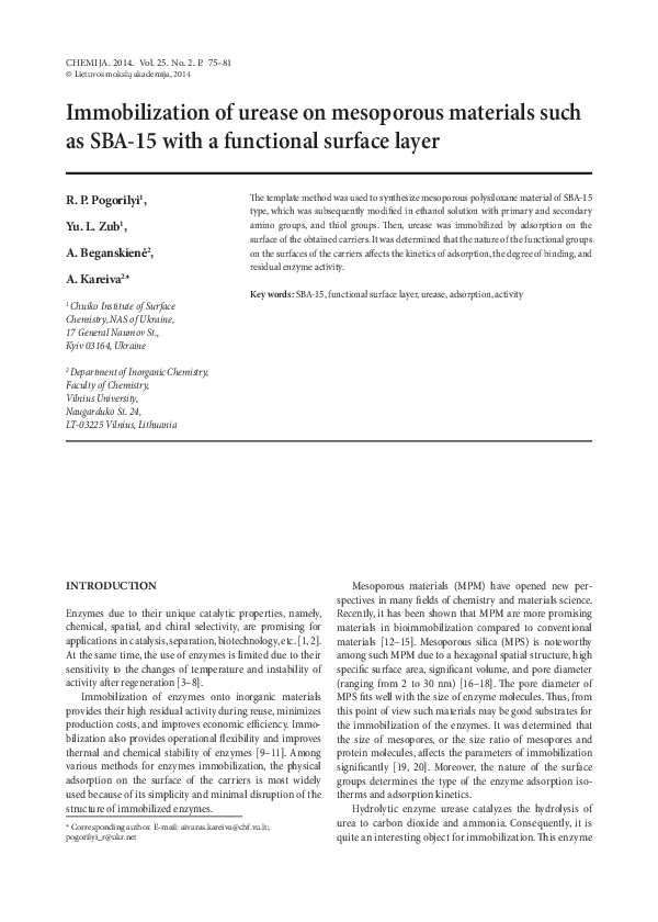 (PDF) Immobilization of urease on mesoporous materials such as SBA-15 ...