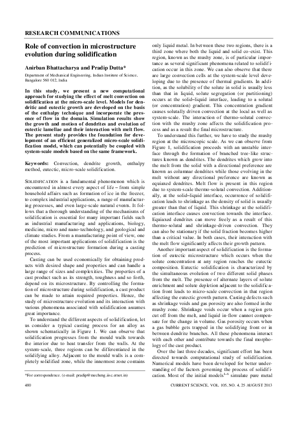 Pdf Role Of Convection In Microstructure Evolution During Solidification Pradip Dutta