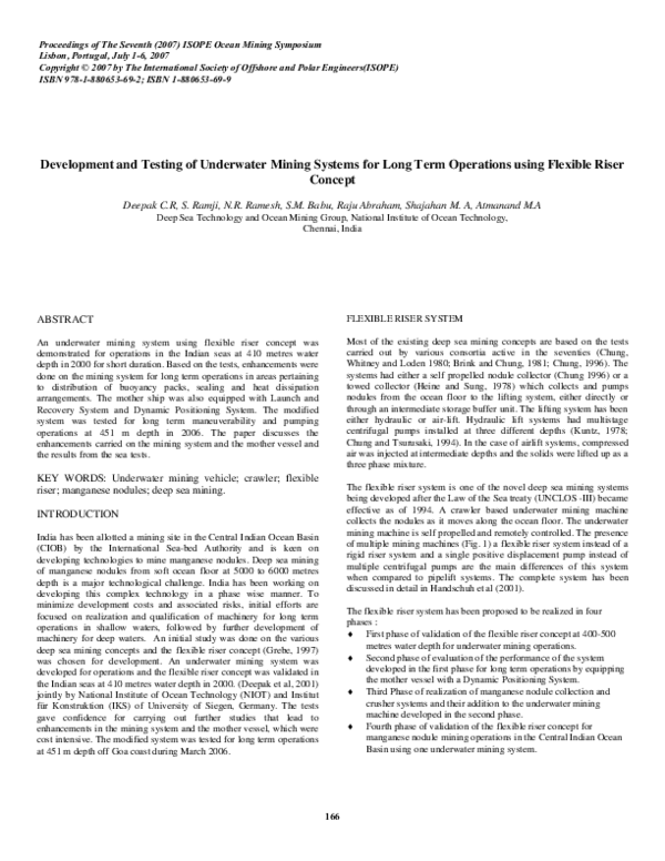 (PDF) Development And Testing of Underwater Mining Systems For Long ...