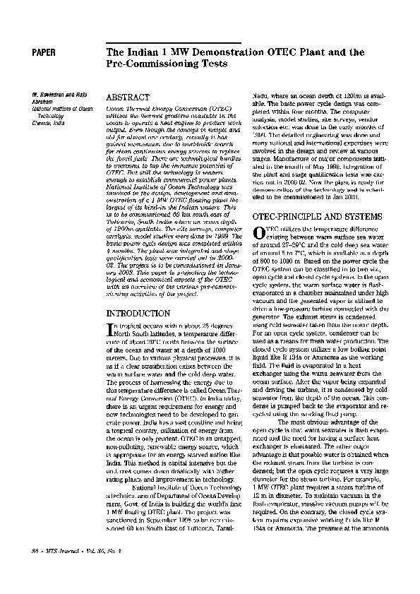 (PDF) The Indian 1 MW Demonstration OTEC Plant and the Pre ...