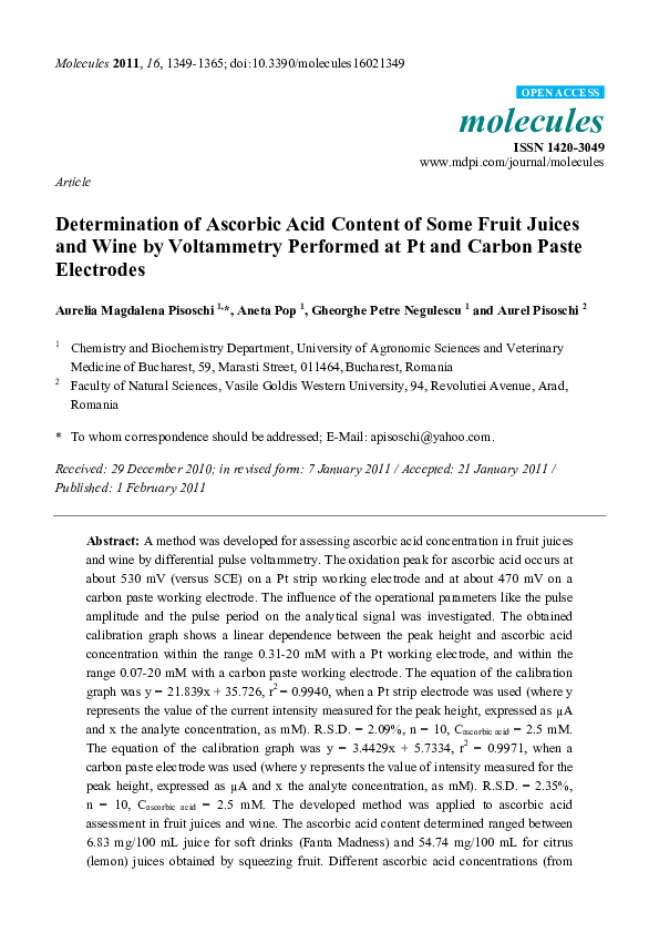 (PDF) Determination of Ascorbic Acid Content of Some Fruit Juices and ...