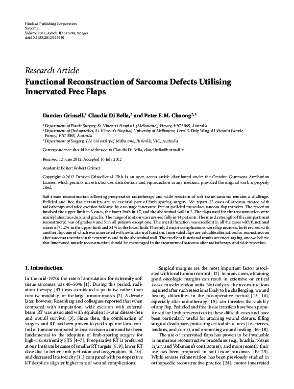 (PDF) Functional reconstruction of sarcoma defects utilising innervated free flaps