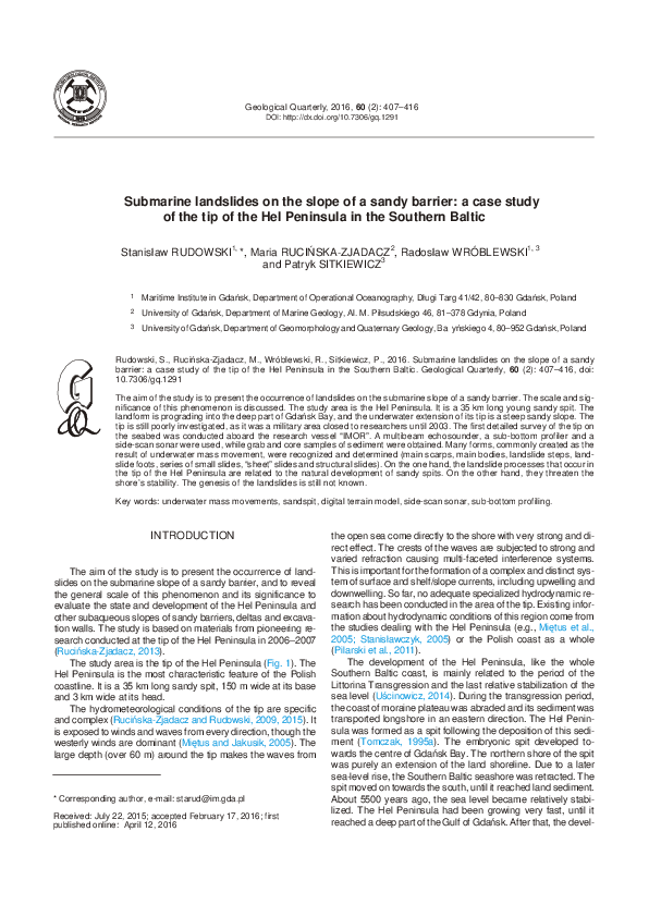 (PDF) Submarine landslides on the slope of a sandy barrier: a case ...