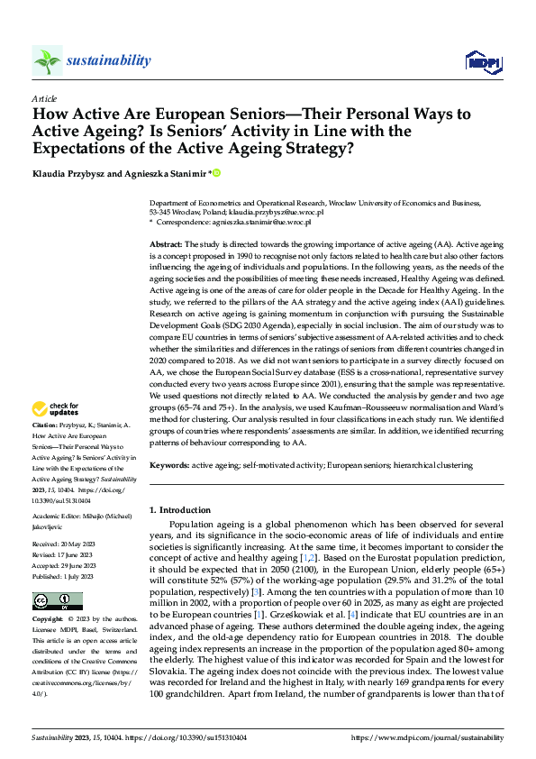 (PDF) How Active Are European Seniors—Their Personal Ways to Active ...